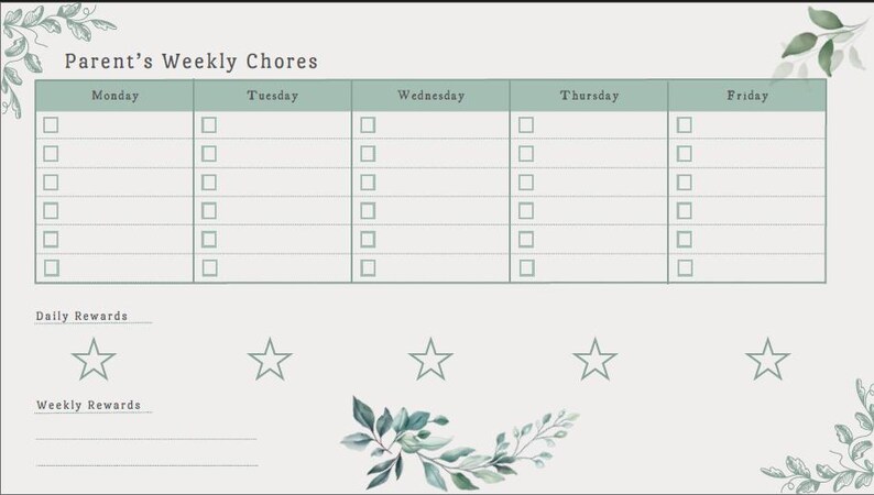 Printable Kids Weekly Chore Chart | Family Organization Planner ...