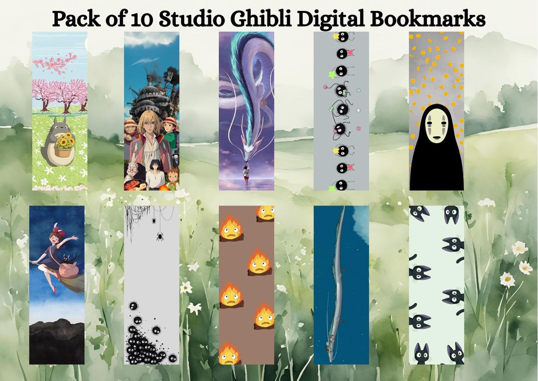Studio Ghibli Digital Bookmarks | Set of 10 Printable Bookmarks | Anime ...