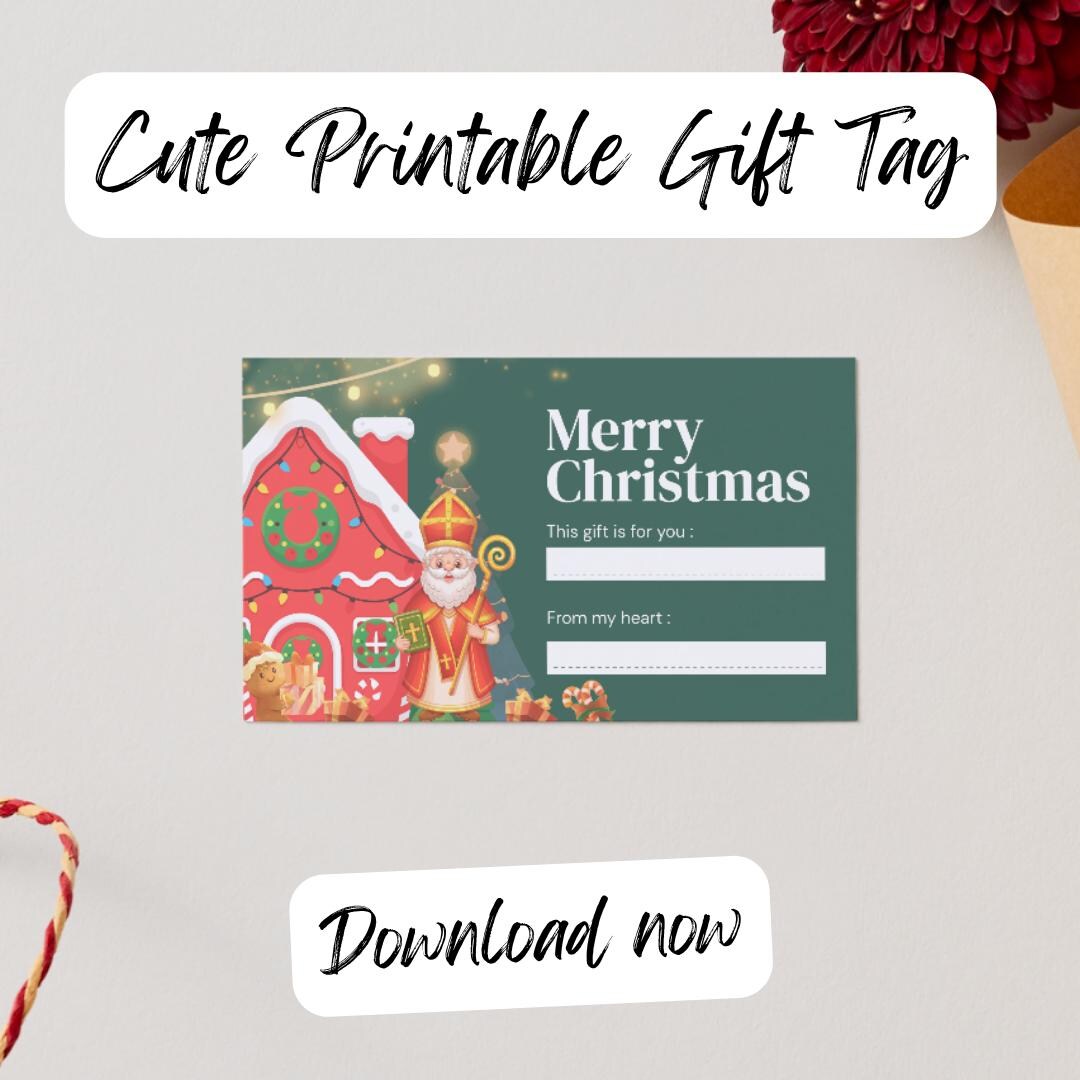 Printable Christmas Gift Tag – Green Holiday Label, Merry Christmas Tag ...