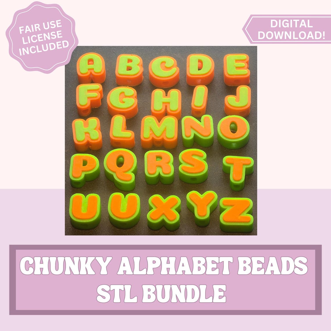 Chunky Alphabet Bead STL Bundle | 3D Printable Letters A-Z (digital ...