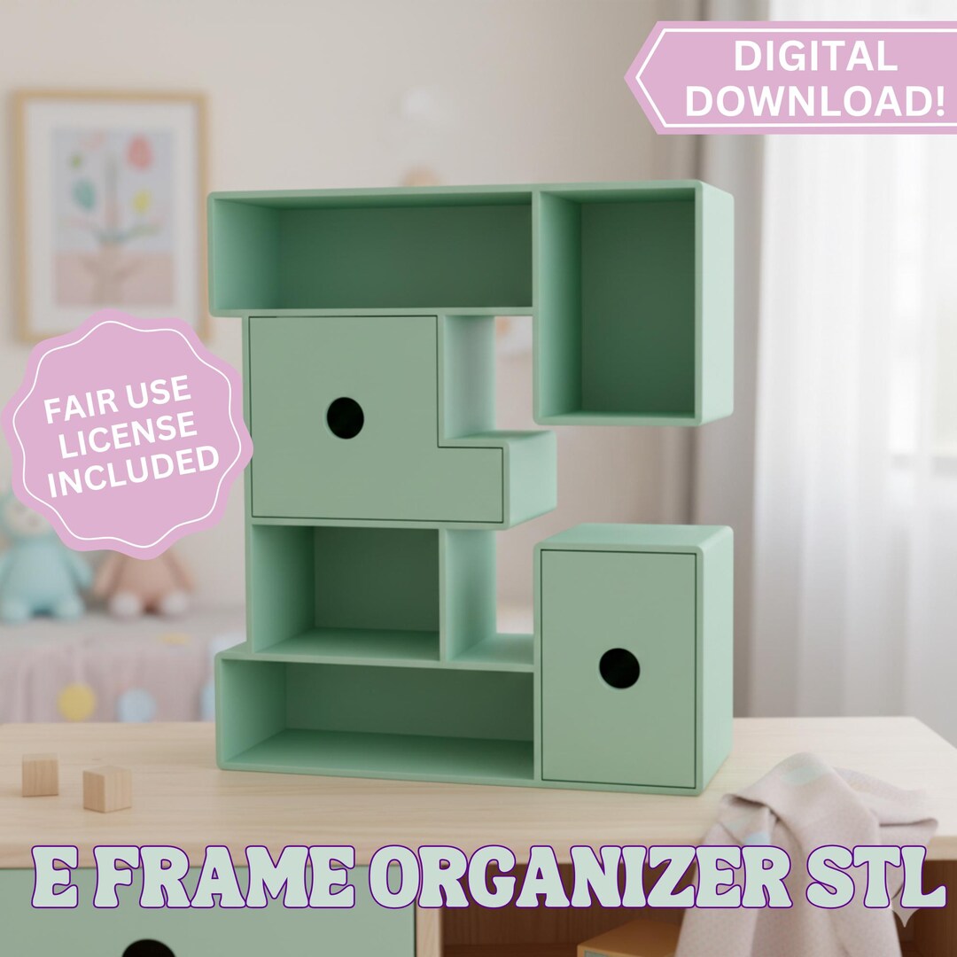 Letter E Shelf STL With Drawer | Alphabet Organizer 3D Print File - Etsy