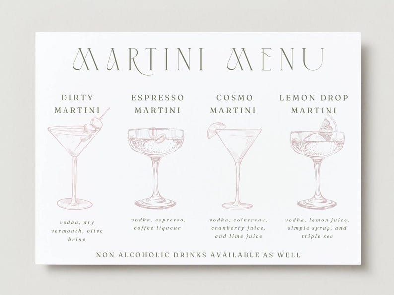 Martini Bar Menu, Party Sign, Customizable - Etsy
