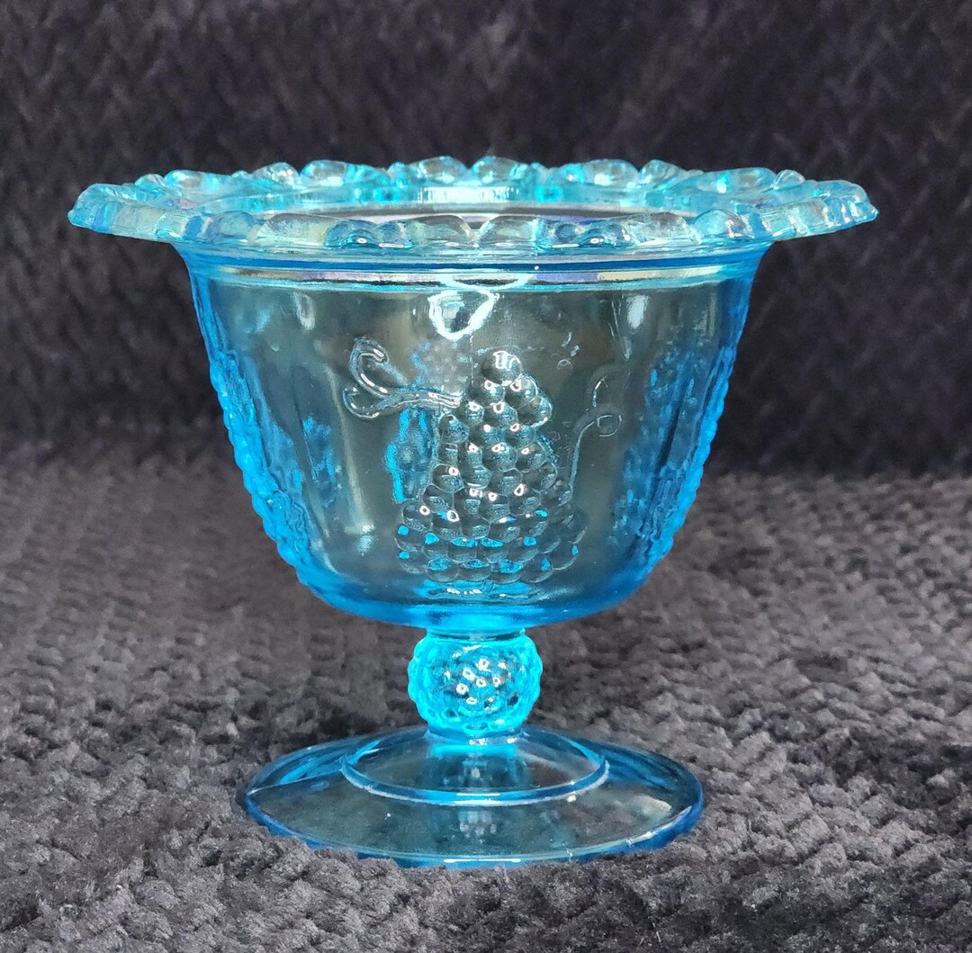 Vintage Indiana Glass Blue Compote | Lace Edge Colony Design | 1960s ...