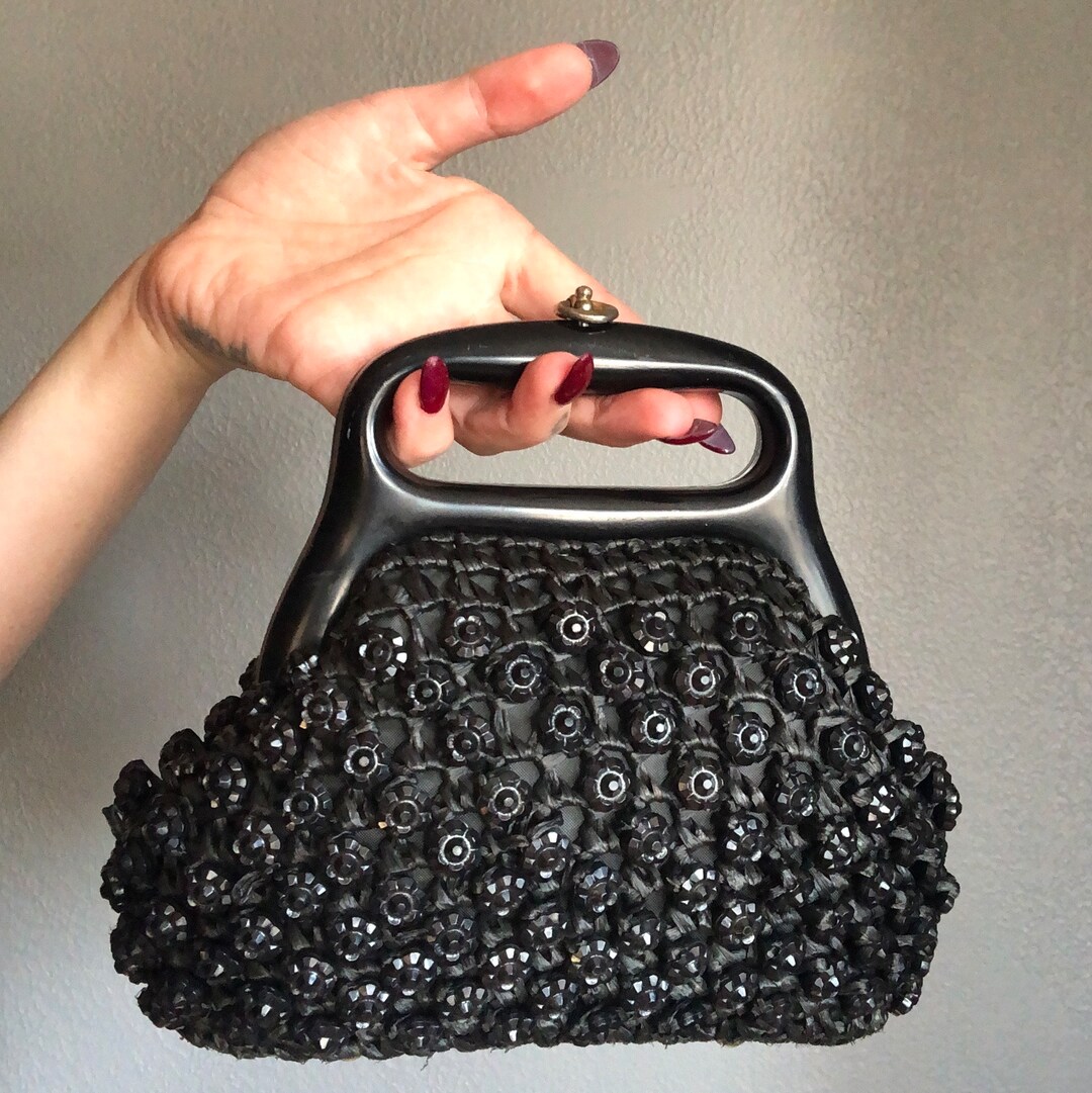 1960’s Made in Italy Black Raffia Purse - Etsy
