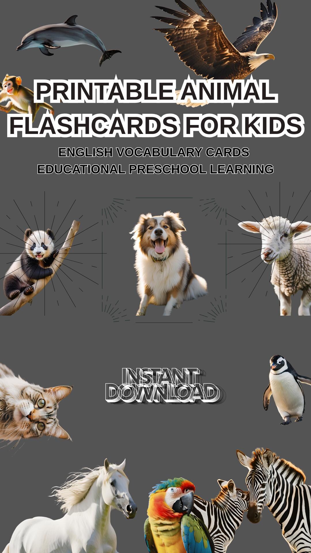 Printable Animal Flashcards for Kids | English Vocabulary Cards ...