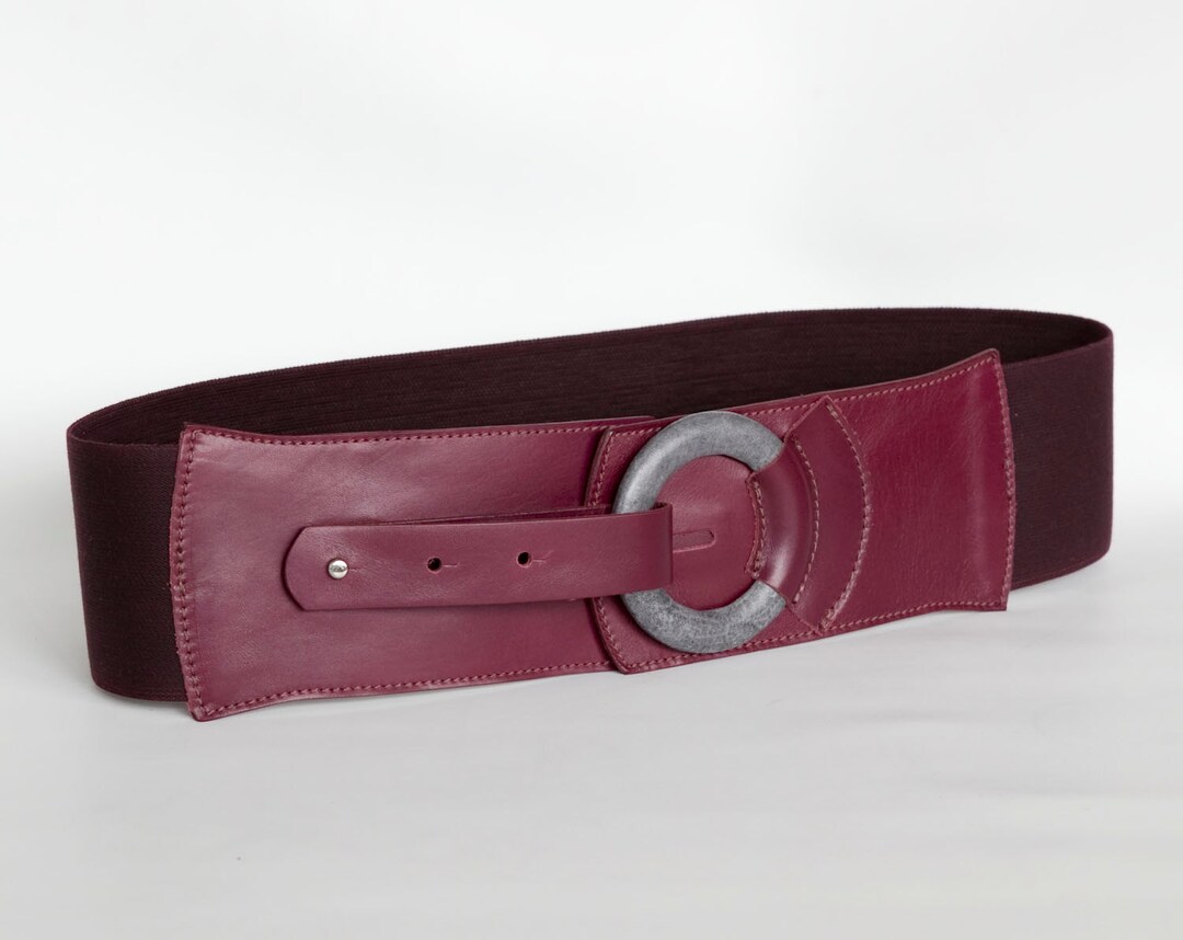 Oxblood Red Belt, Red and Grey Belt, Leather and Elastic Belt - the ...