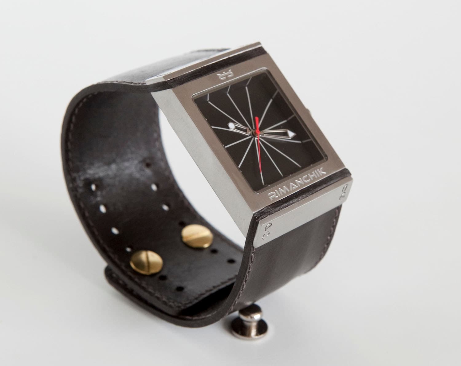 Dark Brown Leather Watch, Large Square Watch - the Fulcrum - Etsy