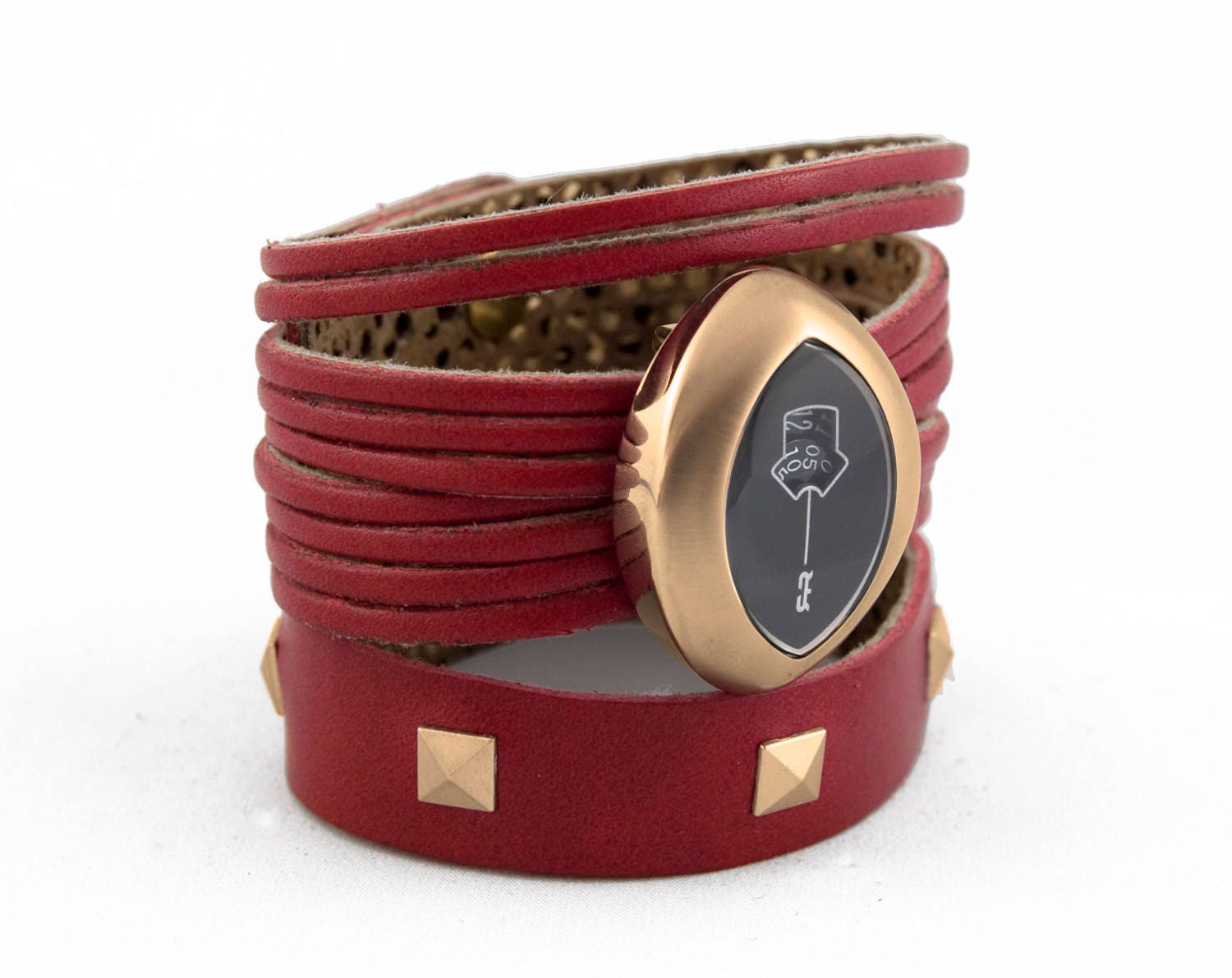 Studded Red Leather Watch Interchangeable Bracelet Silver - Etsy Israel