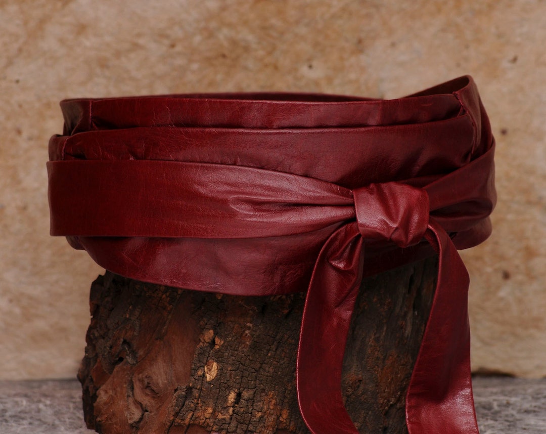 Oxblood Leather Obi Wrap Belt, Red Leather Belt - Sash-a - Etsy