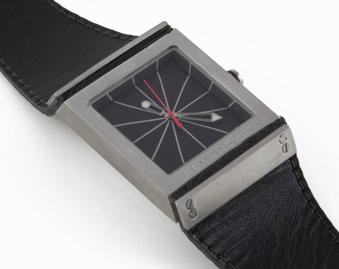 Black Leather Watch, Square Watch, Graphic Jewellery - Fulcrum Taper - Etsy