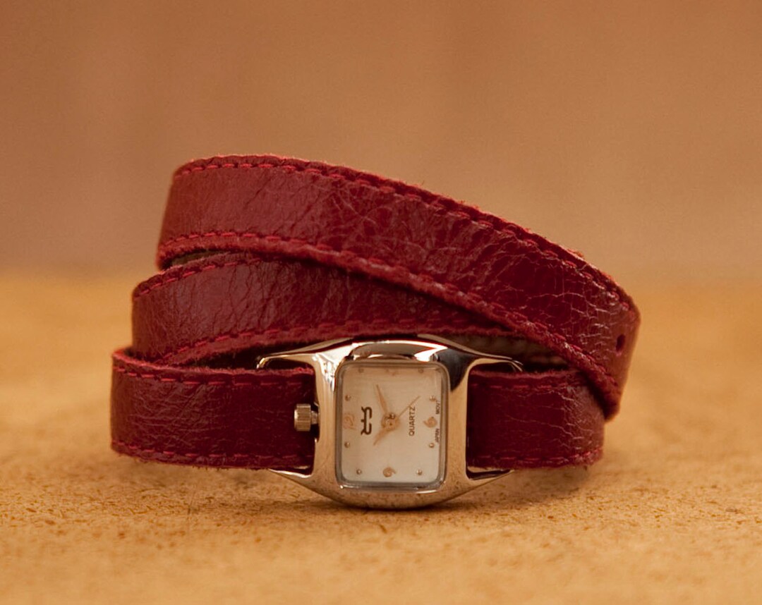 Burgundy Red Triple Wrap Leather Watch Interchangeable Bracelet ...
