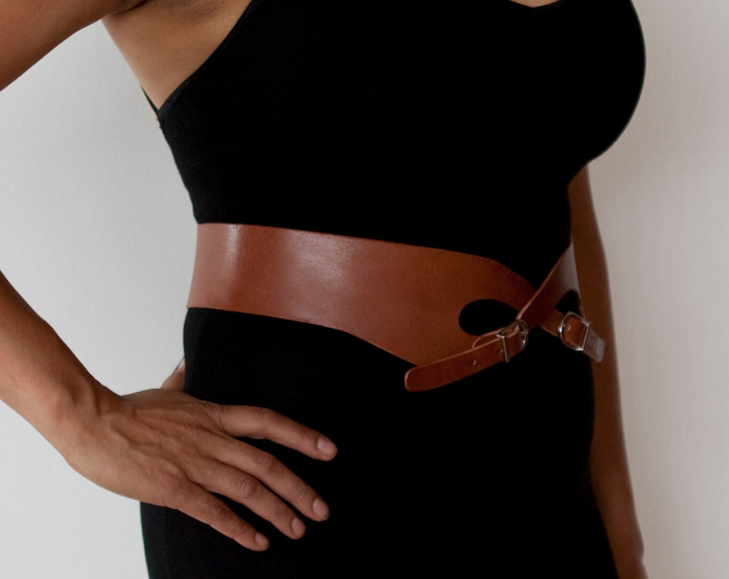 Wide Tan Leather Belt, Double Buckle Belt - the Roxy - Etsy