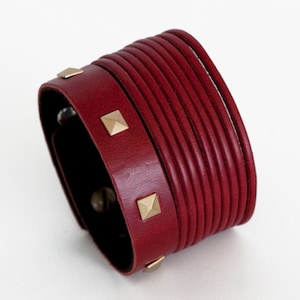 Red Studded Leather Cuff, Red Cuff Bracelet - Silver or Gold Orchidea ...