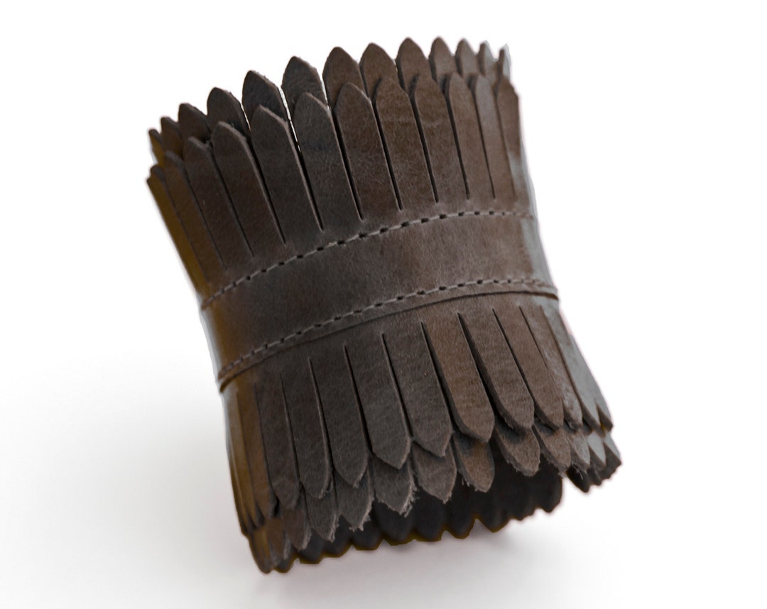 Brown Leather Cuff, Leather Fringe Cuff - the Elektra - Etsy