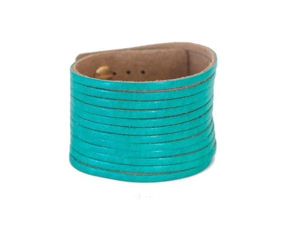 Aqua Green Leather Cuff Women's Multi Strand Cuff | Etsy