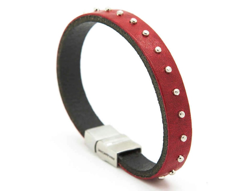 Red Leather Cuff Studded Red Cuff Bracelet the Rebelle Cuff - Etsy