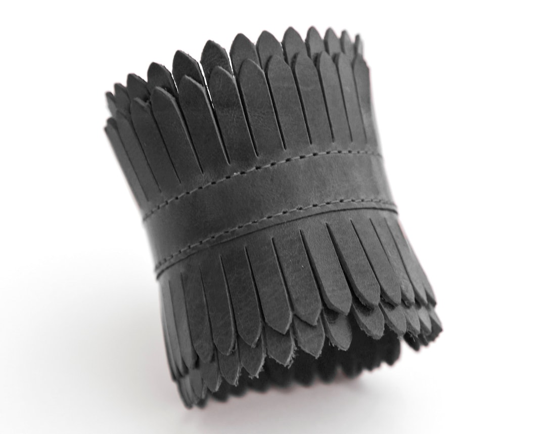 Grey Leather Cuff, Leather Fringe Cuff Bracelet - the Elektra - Etsy