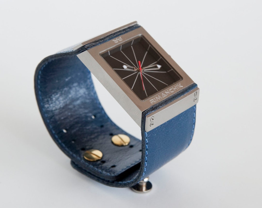 Royal Blue Leather Watch, Big Square Watch - Fulcrum - Etsy