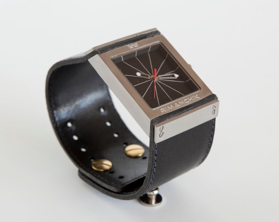 Black Leather Watch Square Watch Modern Accessory the | Etsy