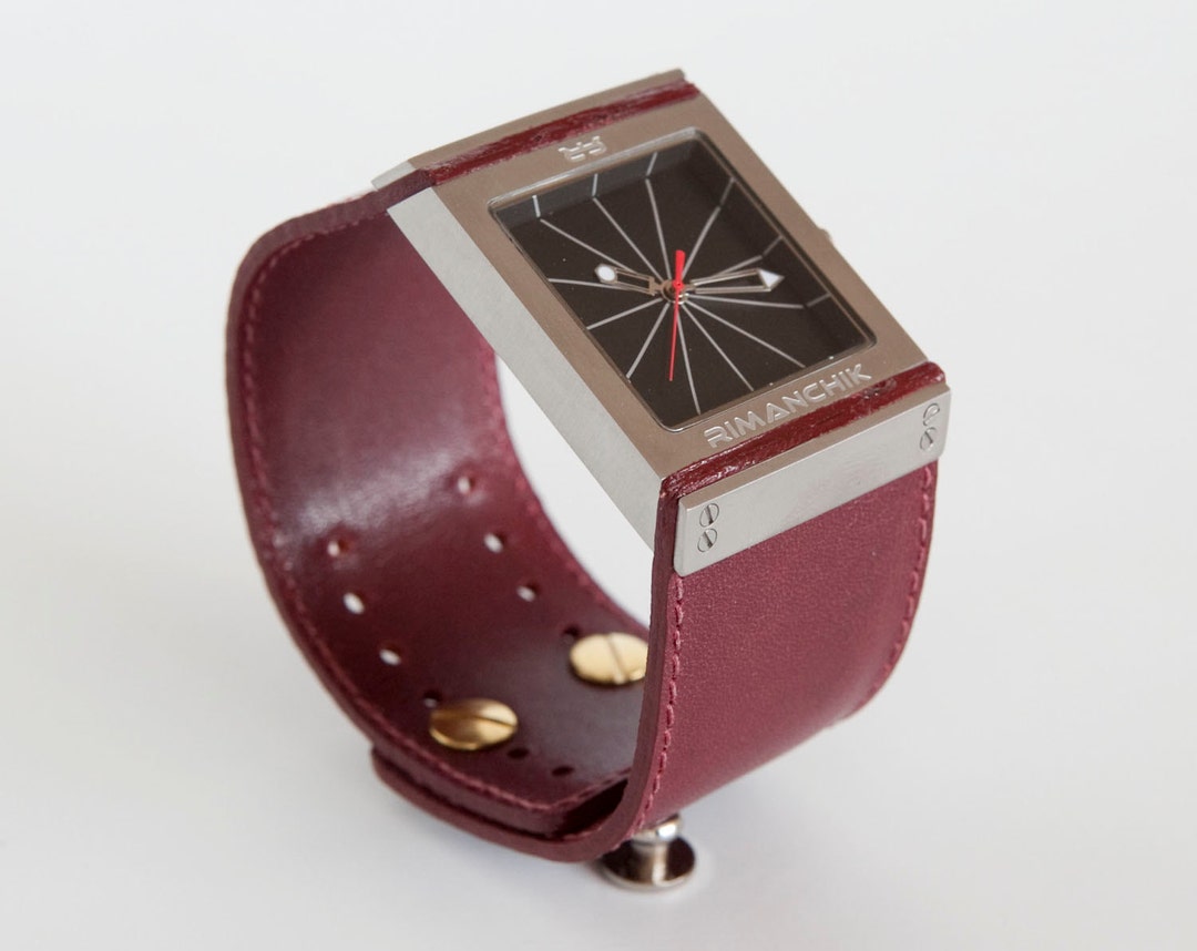Red Leather Watch, Chunky Red Watch, Square Watch - Fulcrum - Etsy