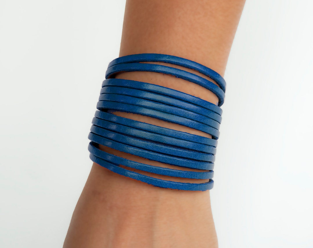 Womens Blue Leather Cuff, Royal Blue Cuff Bracelet - the Strands - Etsy