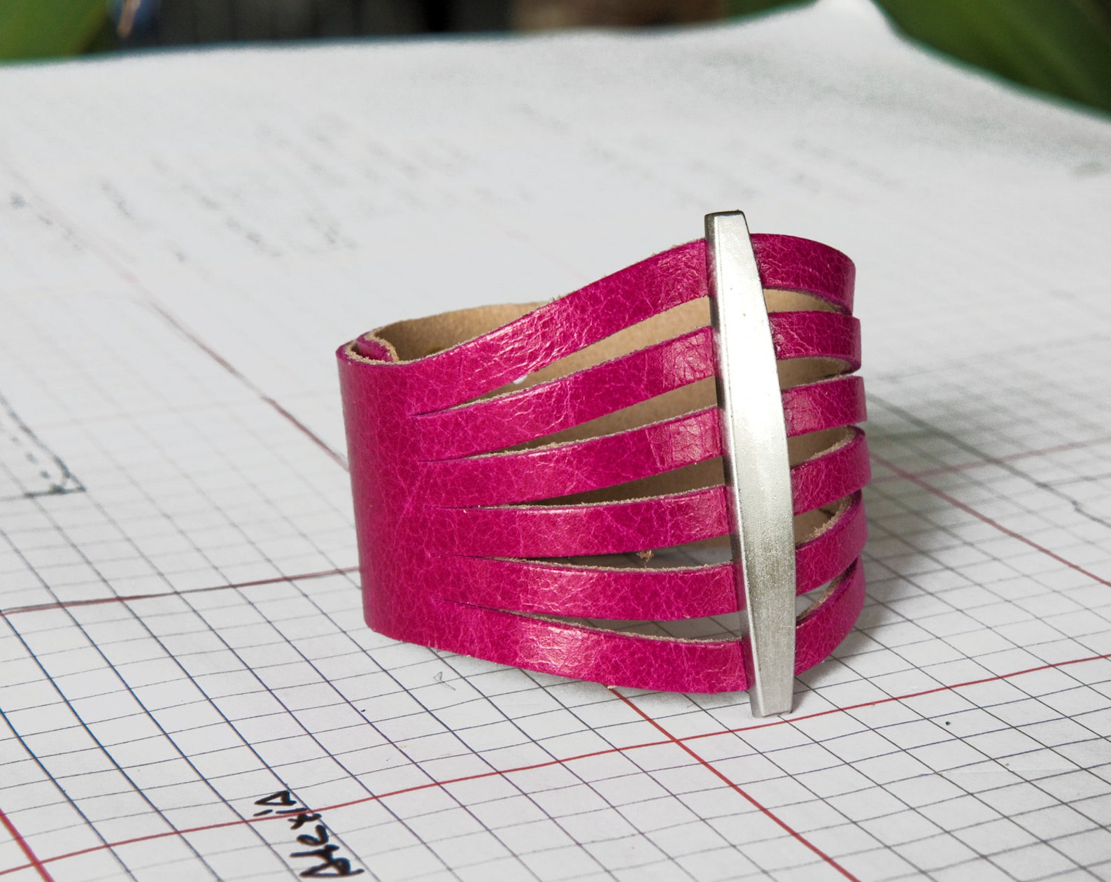 Pink Leather Cuff, Pink Cuff Bracelet, Fuchsia Bracelet - Flare ...