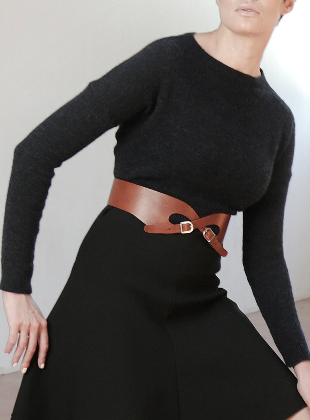 Wide Tan Leather Belt, Double Buckle Belt - the Roxy - Etsy