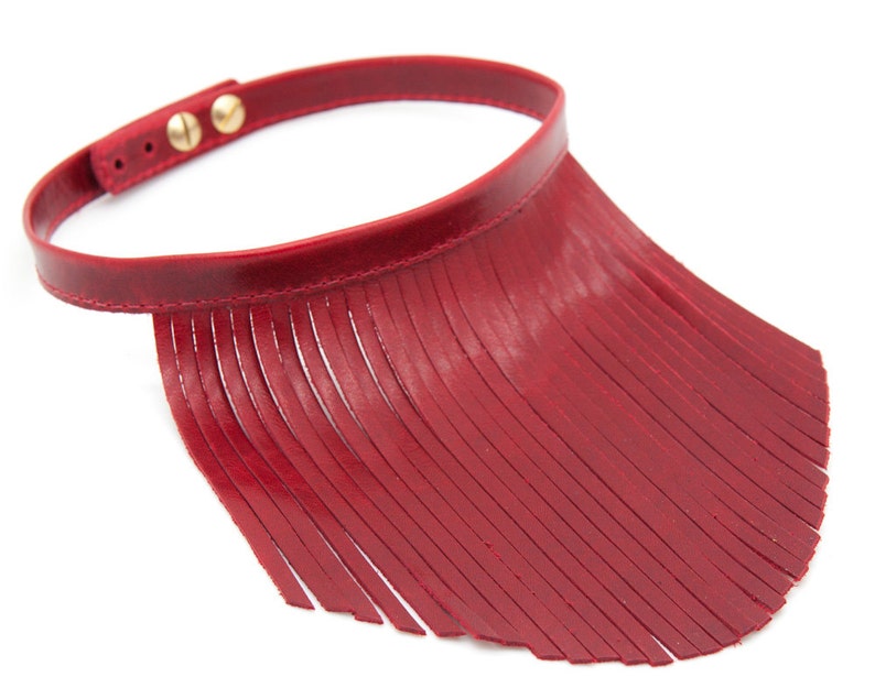 Red Fringe Necklace, Red Leather Choker, Statement Necklace, Red Choker ...