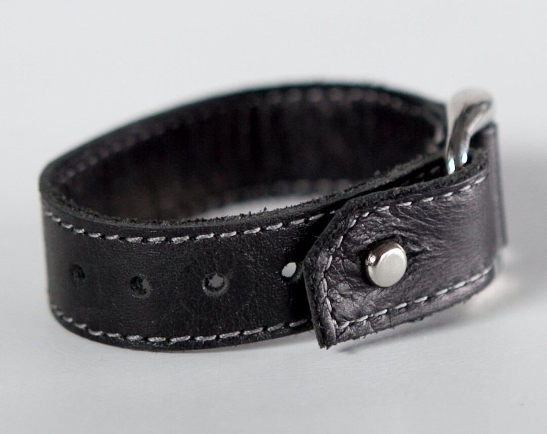 Black Leather Cuff - Simple Black Leather Bracelet - CUBE Cuff - Etsy