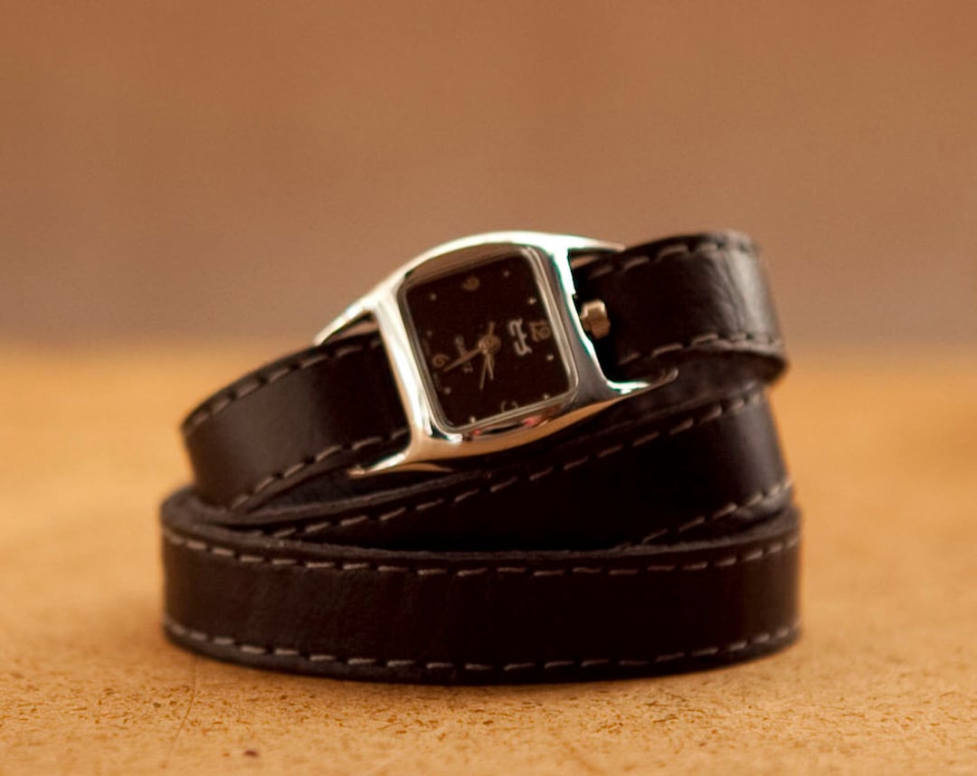 Black Leather Wrap Watch Interchangeable Bracelet - the TWIST - Etsy
