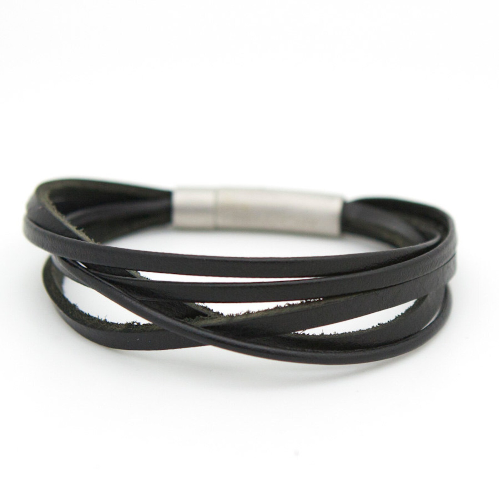 Black Multistrand Leather Cuff, Layered Black Cuff Bracelet - the XYZ ...