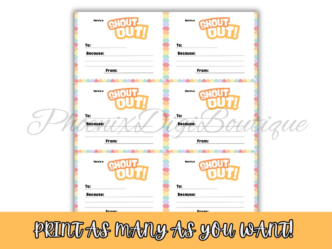 Editable Employee Shout Out Cards: Team Appreciation Printables ...