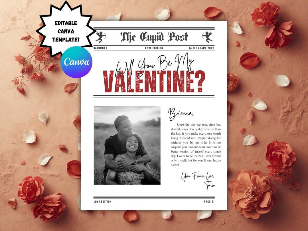 Cupid Post Valentine Newspaper, Editable Canva Template (digital ...