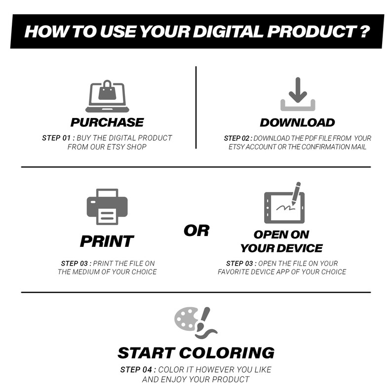 Monochrome Coloring Book | Beginner Pack 2 | Printable PDF PNG Download ...