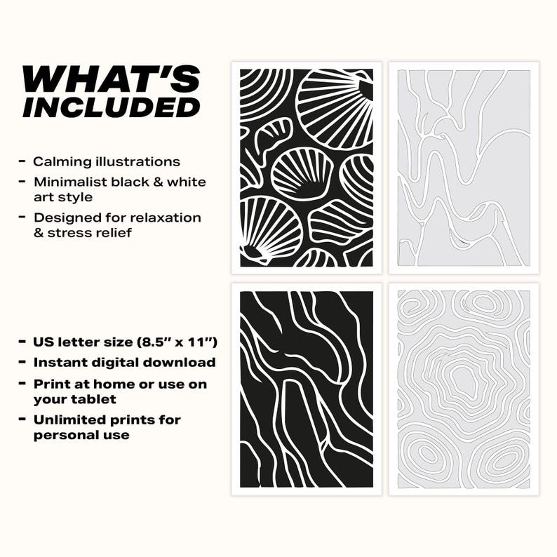 Monochrome Coloring Book | Elements Pack | Printable PDF PNG Download ...