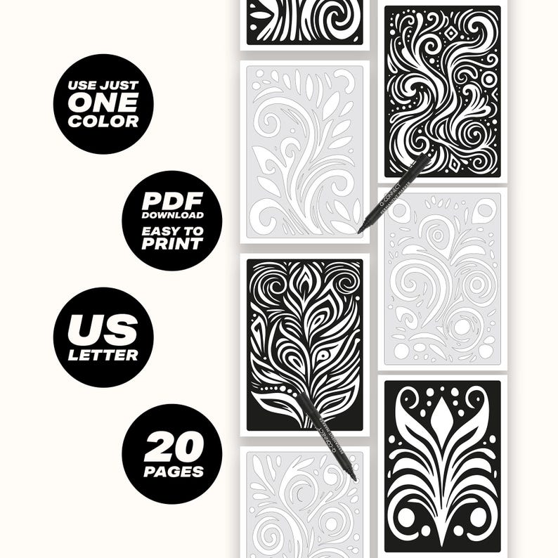 Monochrome Coloring Book | Beginner Pack 2 | Printable PDF PNG Download ...