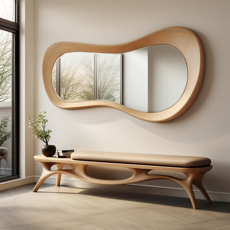Oak Asymmetical Mirror, Oak İrregular Mirror, Irregular Wooden Mirror ...