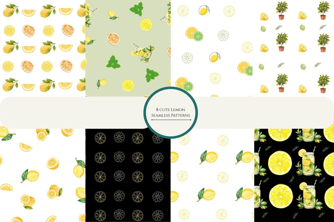 Seamless 8 Lemon Digital Patterns - Lemon, Oranges, Lemonade- Printable ...