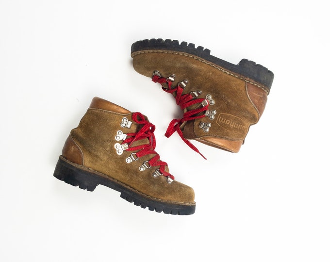 Waffle Stompers | 70s Vintage Leather Hiking Boots With Red Laces ...