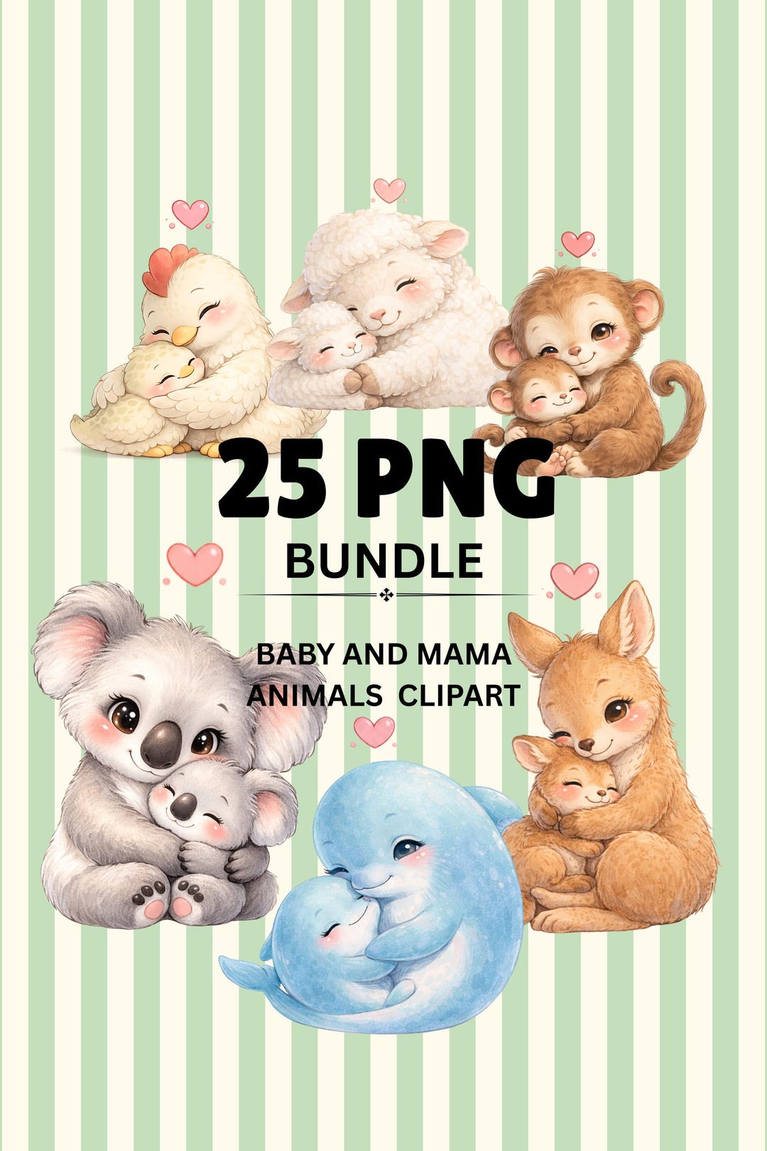 25 Mama & Baby Animals PNG Bundle – Cute Mom and Baby Clipart, Nursery ...