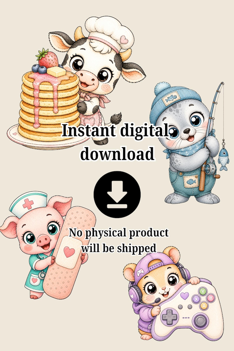 Funny Animals With Real Jobs Clipart, Teacher Career Graphics, Kawaii ...