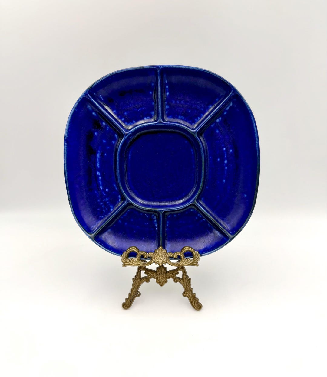 Large Langenthal Suisse Divided Serving Dish, Ocean Blue Mottled Glaze ...