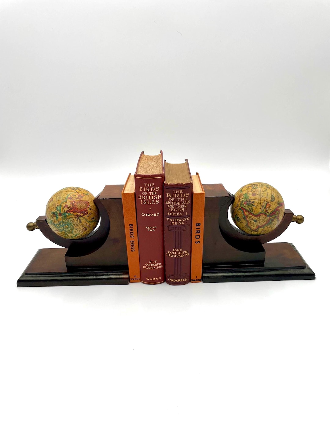 Vintage Globe Bookends Wood With Brass Accents – Old World Map Style ...