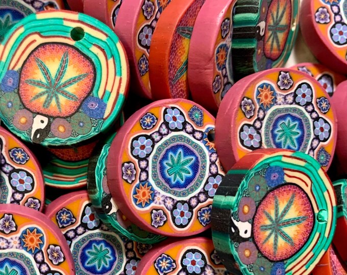 50 Grade B - FIMO DISC PENDANTS Assorted Marijuana Leaf Designs, Clay ...