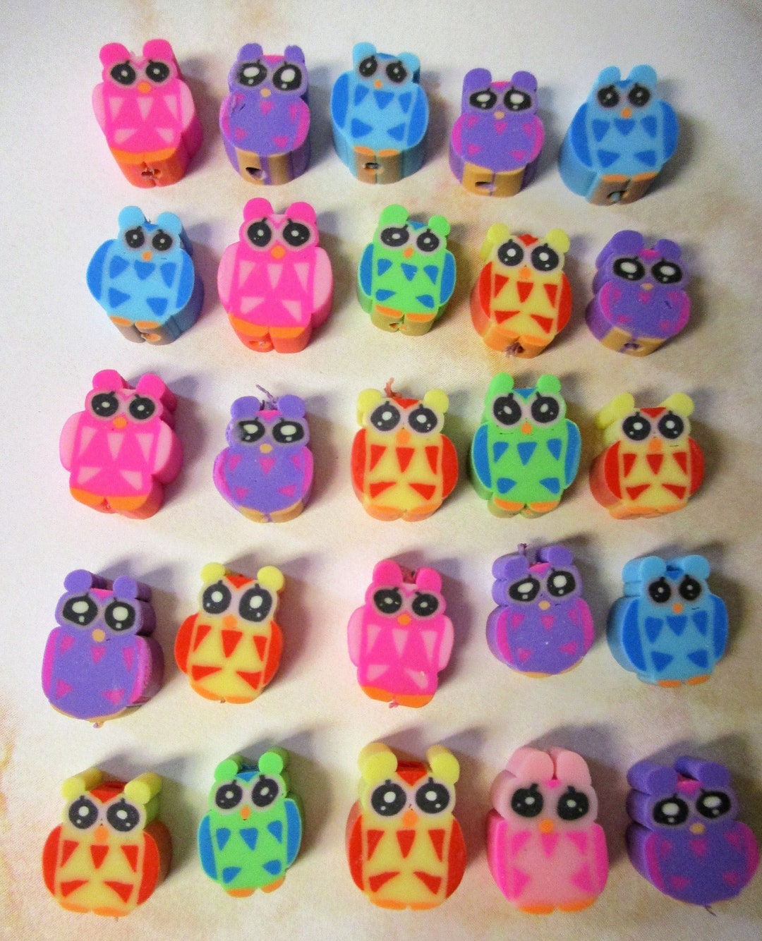 25 OWL Fimo Clay Beads - 9-12mm - Assorted Neon Colors - Etsy