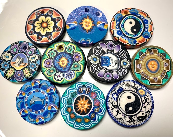 10 FIMO DISC PENDANTS - Assorted Designs, Clay Charms, Hippie 25mm - Etsy