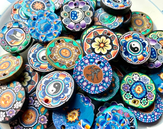 50 Grade B FIMO DISC PENDANTS Assorted Designs, Clay Charms, Hippie ...