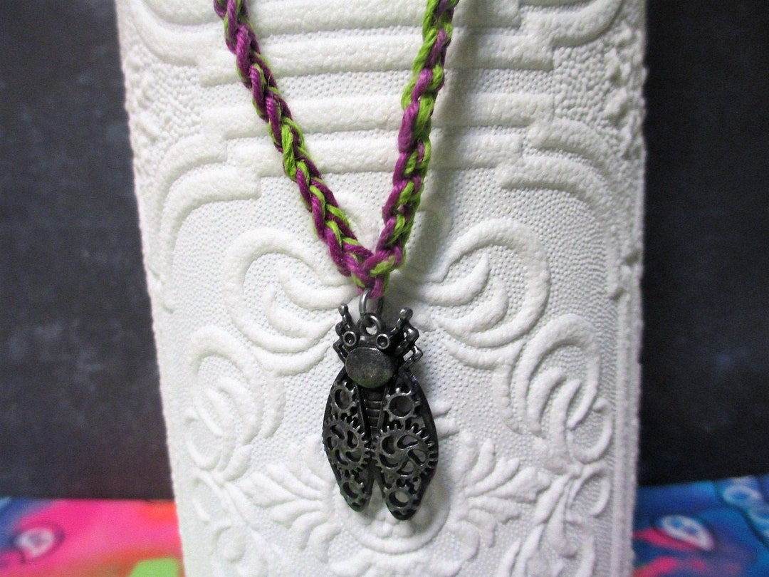 Steampunk Locust Beetle Pendant Handmade Hemp Necklace Multicolor Blue ...
