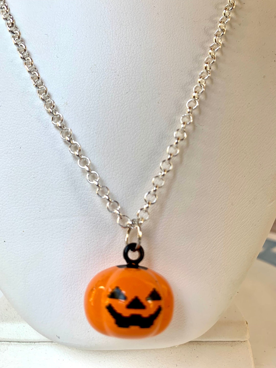 Pumpkin Jingle Bell Pendant on Silvertone Metal 18 Inch Chain - Etsy