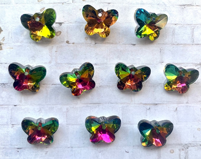10 Butterfly Charms - Electroplated Glass Silver Plated Multi Color ...